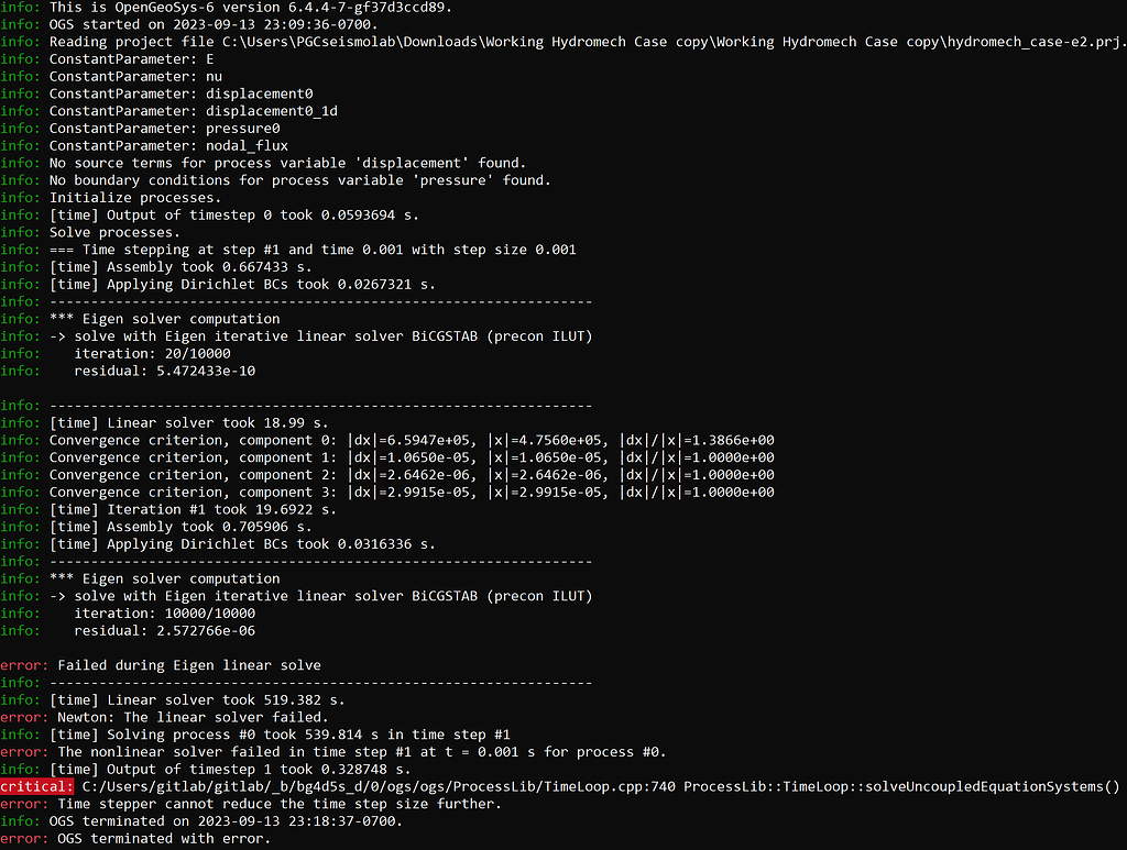 Failed during Eigen linear solve - OpenGeoSys Community